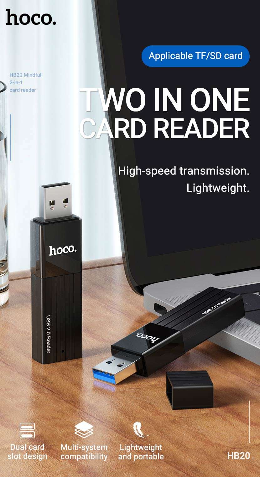 Hoco HB20 USB-3.0 Super Fast Transmission 5Gbps Card Reader | 3RAFOTY STORE