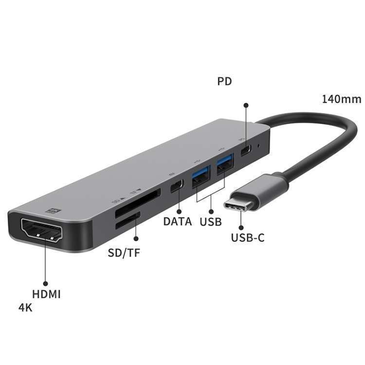 UC902 7-in-1 Multi-function HDMI+SD/TF+USB x 2+Type-C+PD to USB-C ...