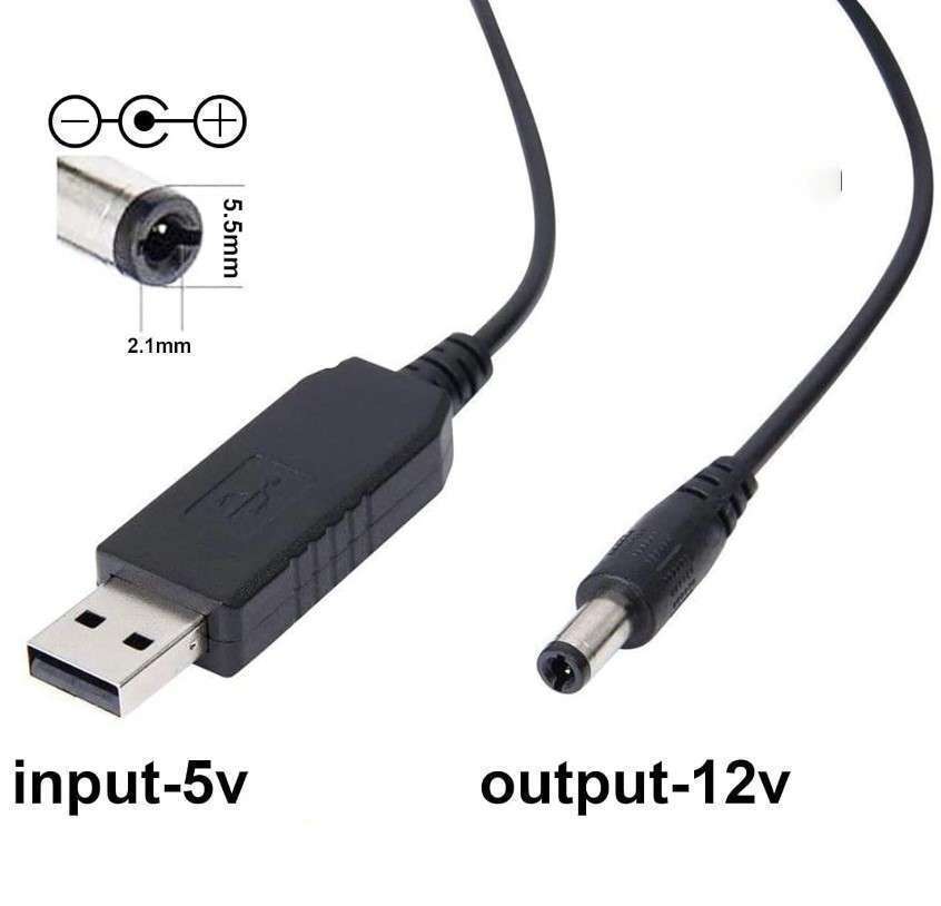 USB Power Cable to Adapter Jack 5.5 x 5.2mm 5V to 12V (Power Bank ...